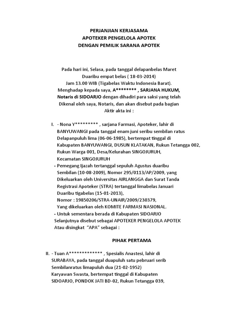 Contoh Draft Perjanjian Kerjasama Apj - Psa | PDF