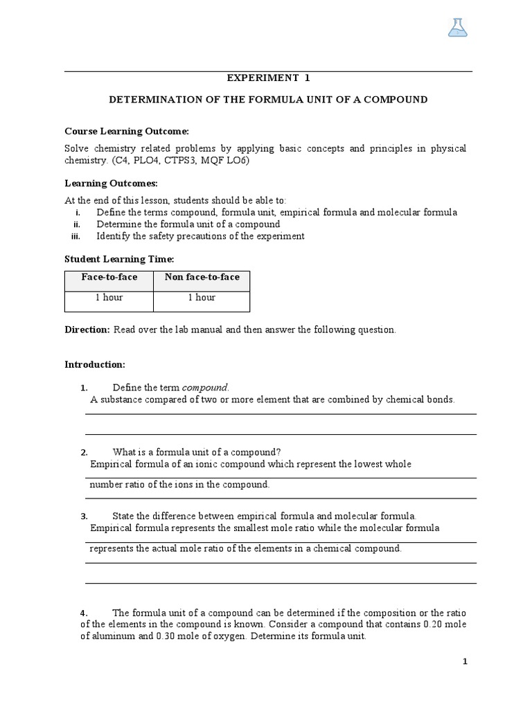 Formula Unit Determination Lab Report | PDF | Chemical Compounds ...