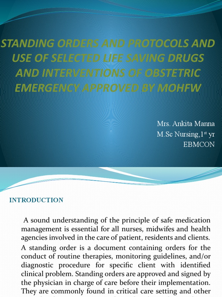 On Standing Order | PDF | Nursing | Intravenous Therapy