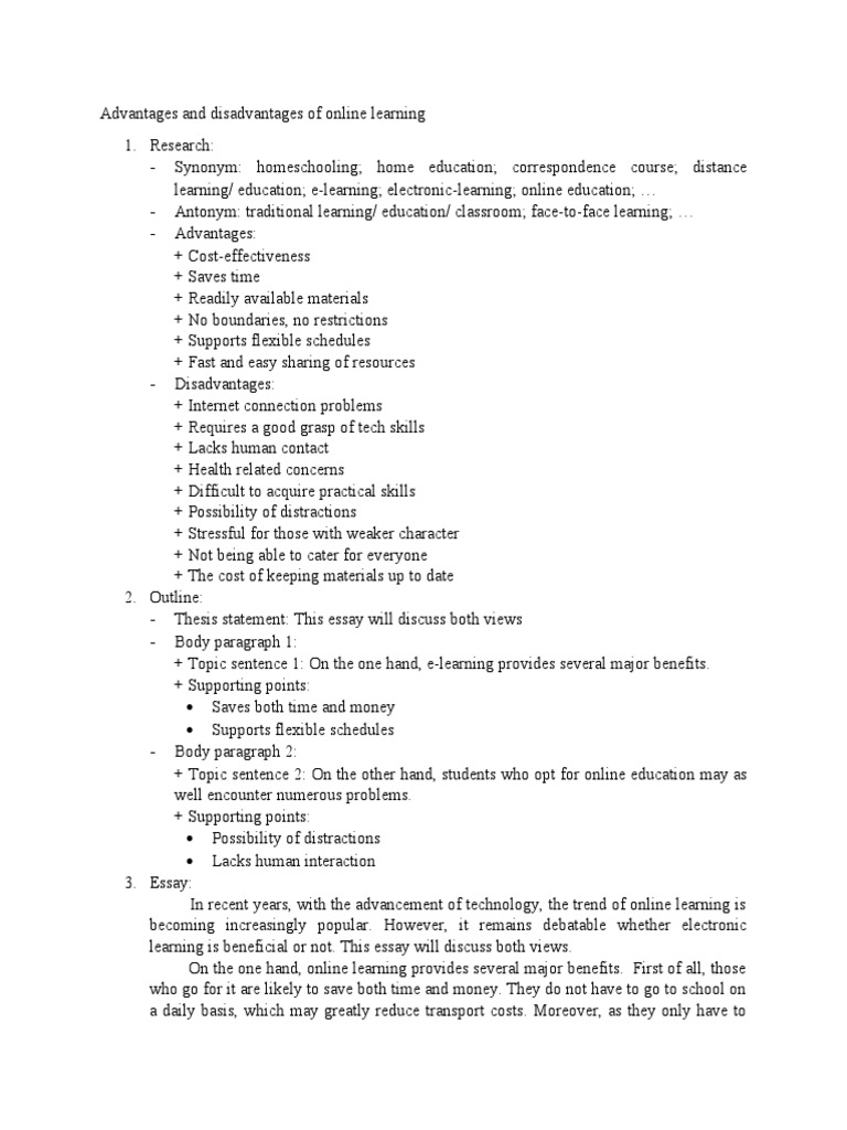 Advantages and Disadvantages of Online Learning | PDF | Educational ...