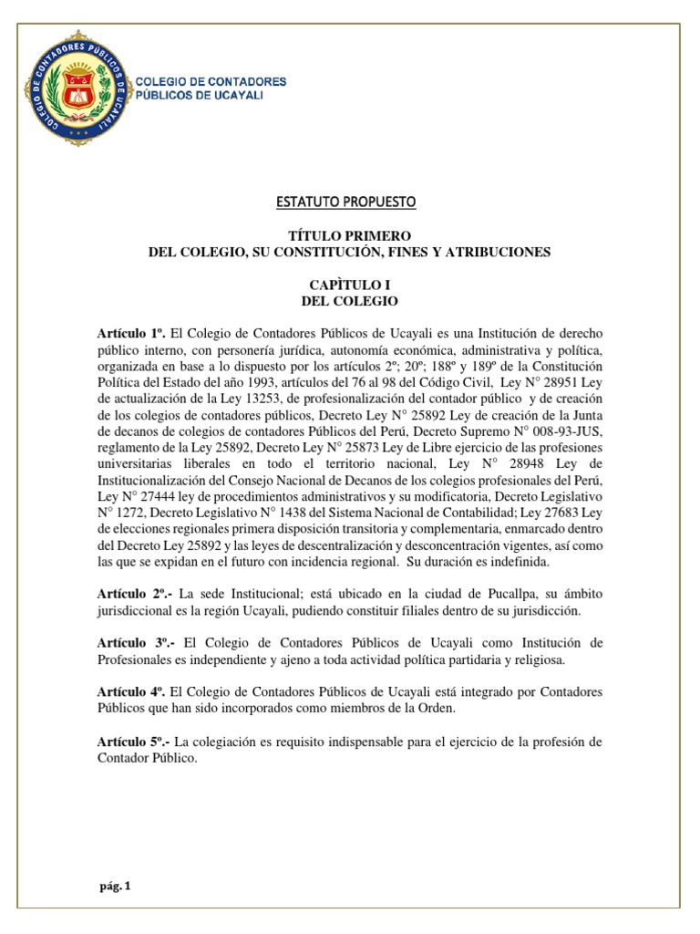 Estatuto del Colegio de Contadores Públicos | PDF | Contador | Contabilidad