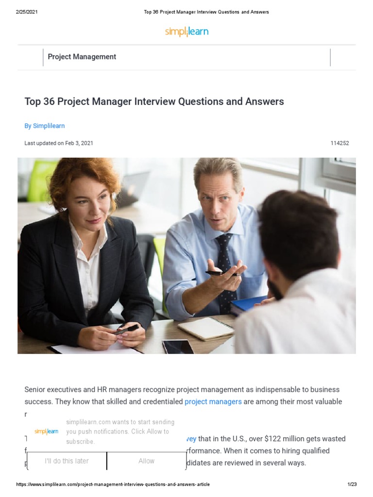 Top 36 Project Manager Interview Questions and Answers | PDF | Project ...