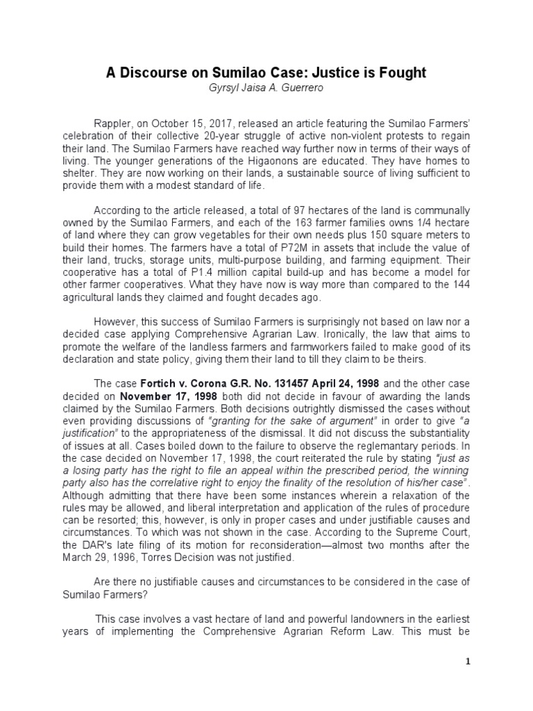 Reflection On Sumilao Case | PDF | Injunction | Justice