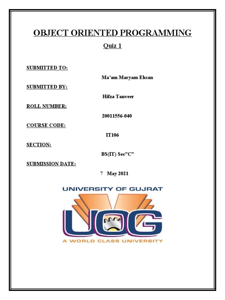 Object Oriented Programming Quiz 1 Pdf Pointer Computer Programming Subroutine