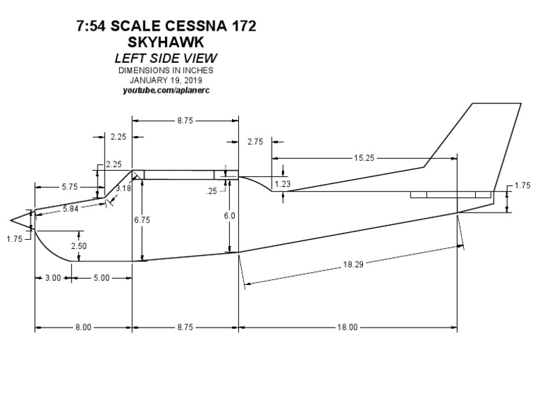 A Detailed Left Side View of a Cessna 172 Skyhawk with Dimensions: A ...