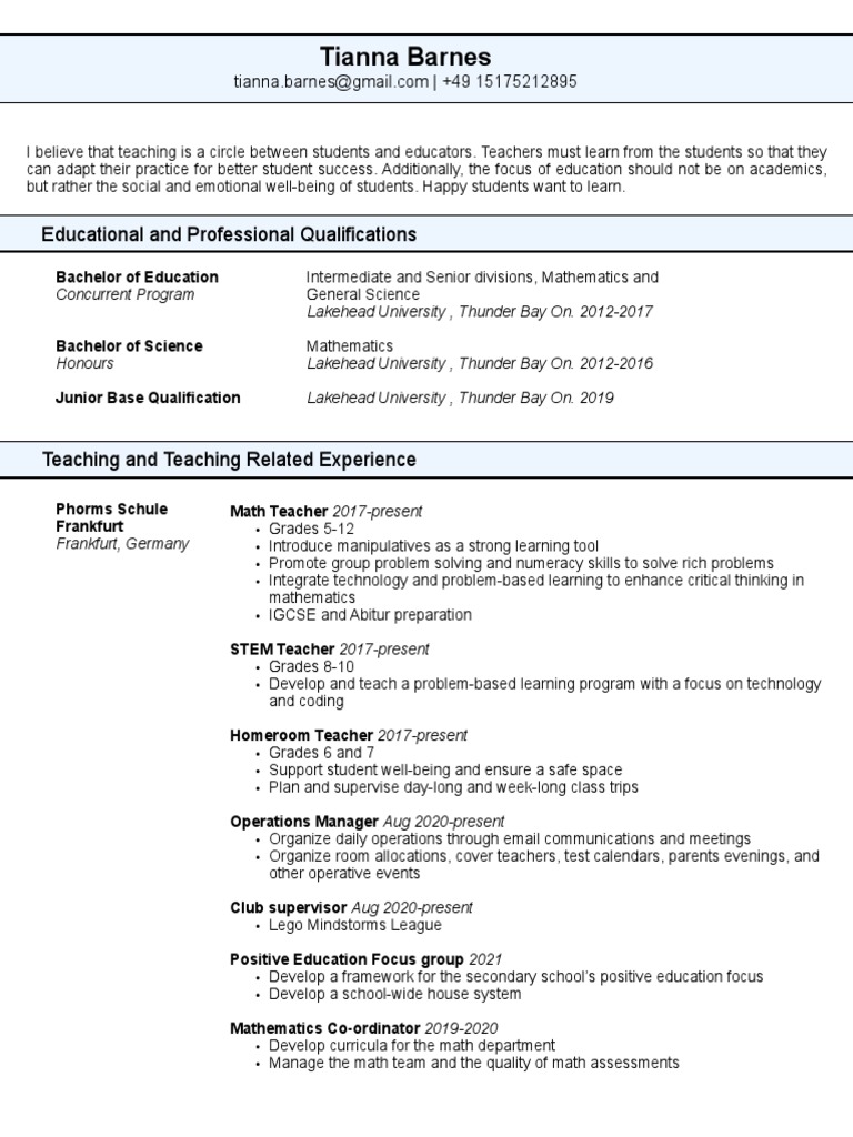 Tianna Barnes Resume | PDF | Teachers | Curriculum