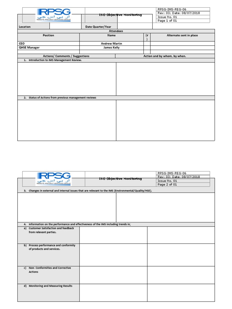 ISO IMS and 22000 Objectives Monitoring | Download Free PDF ...