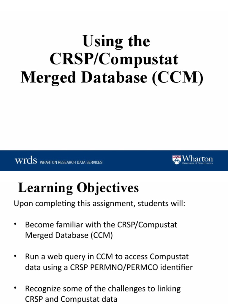 Using The CRSP/Compustat Merged Database (CCM) | PDF | Databases ...