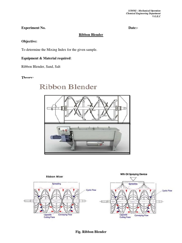 Experiment No.10 Ribbon Blender | PDF | Diffusion | Applied And ...