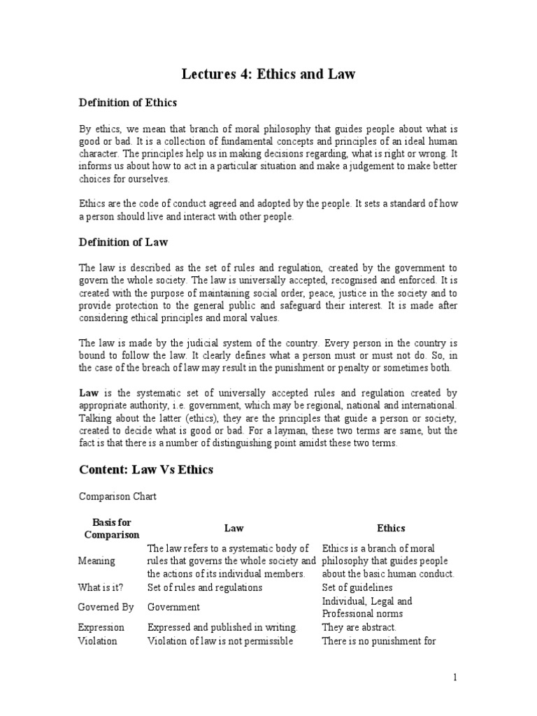 Law and Ethics: Key Differences Explained | PDF | Morality | Bribery