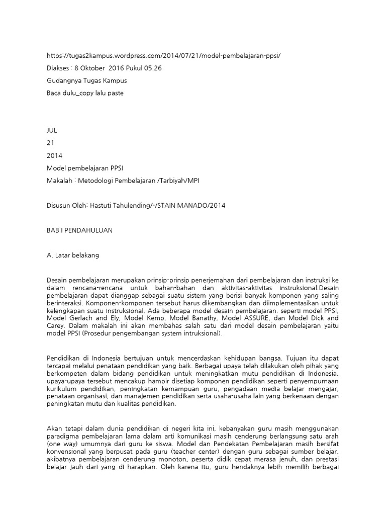 Model Pembelajaran PPSI | PDF