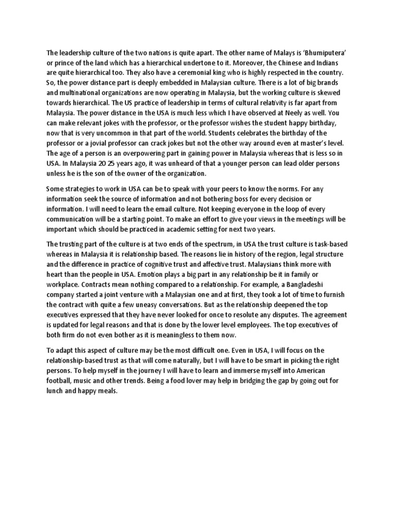 Self Reflection Paper On Culture Map | PDF | Malaysia | Psychological ...