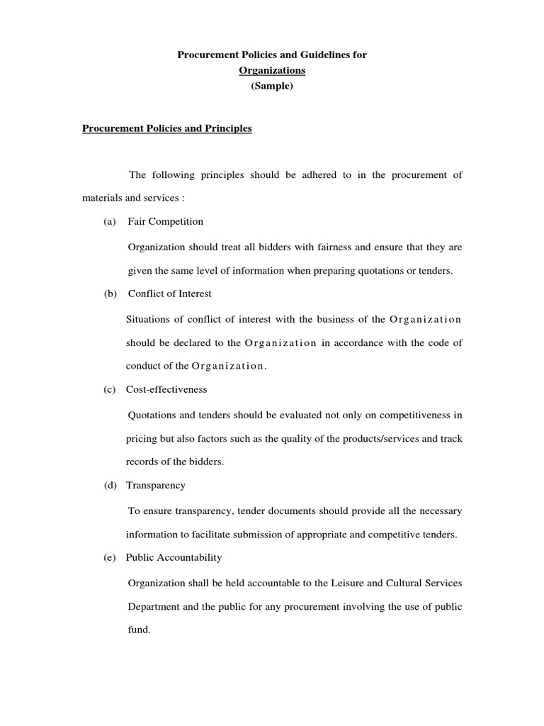 Procurement Policies and Guidelines For Organizations (Sample) | PDF ...