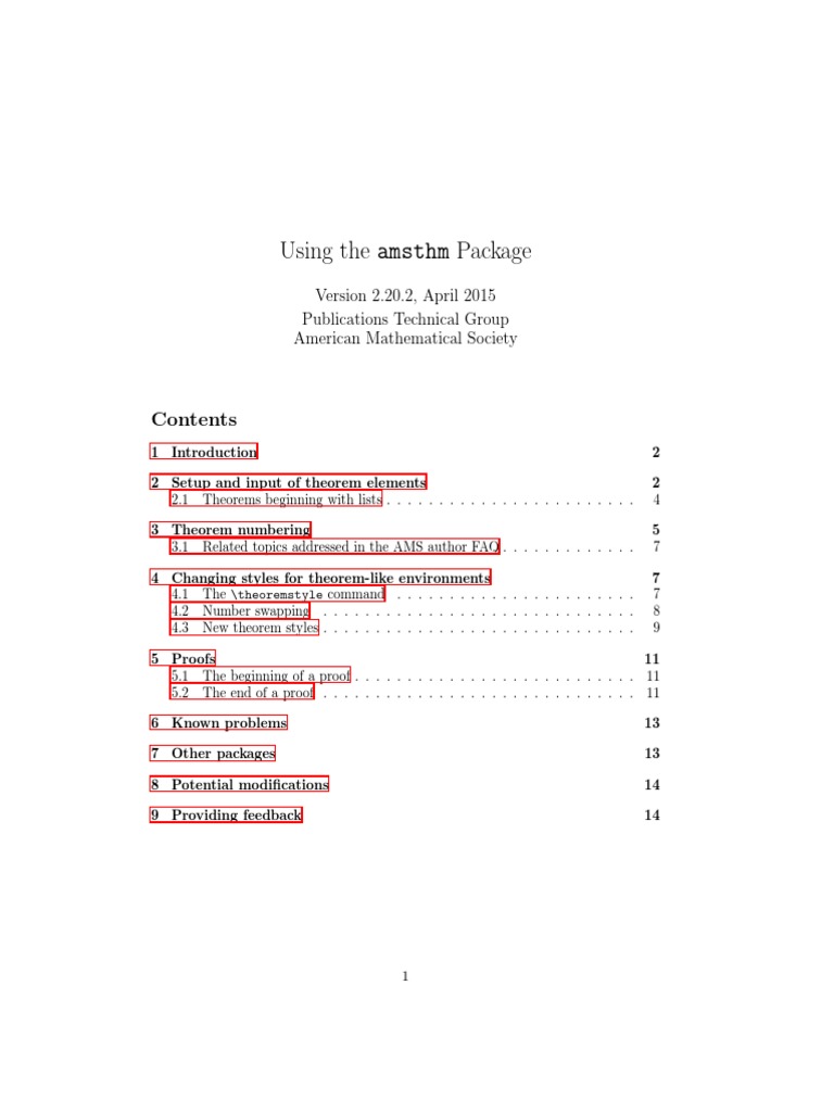Using The Amsthm Package: Version 2.20.2, April 2015 Publications ...