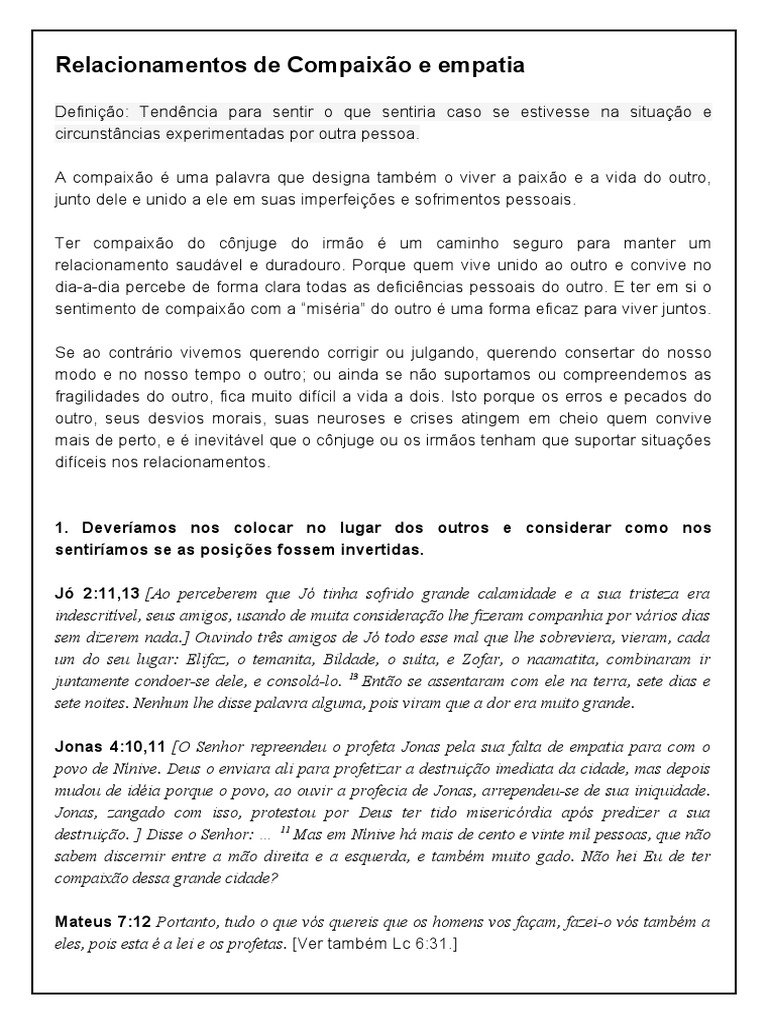 Compaixão e Empatia nos Relacionamentos | PDF | Jesus | Amor