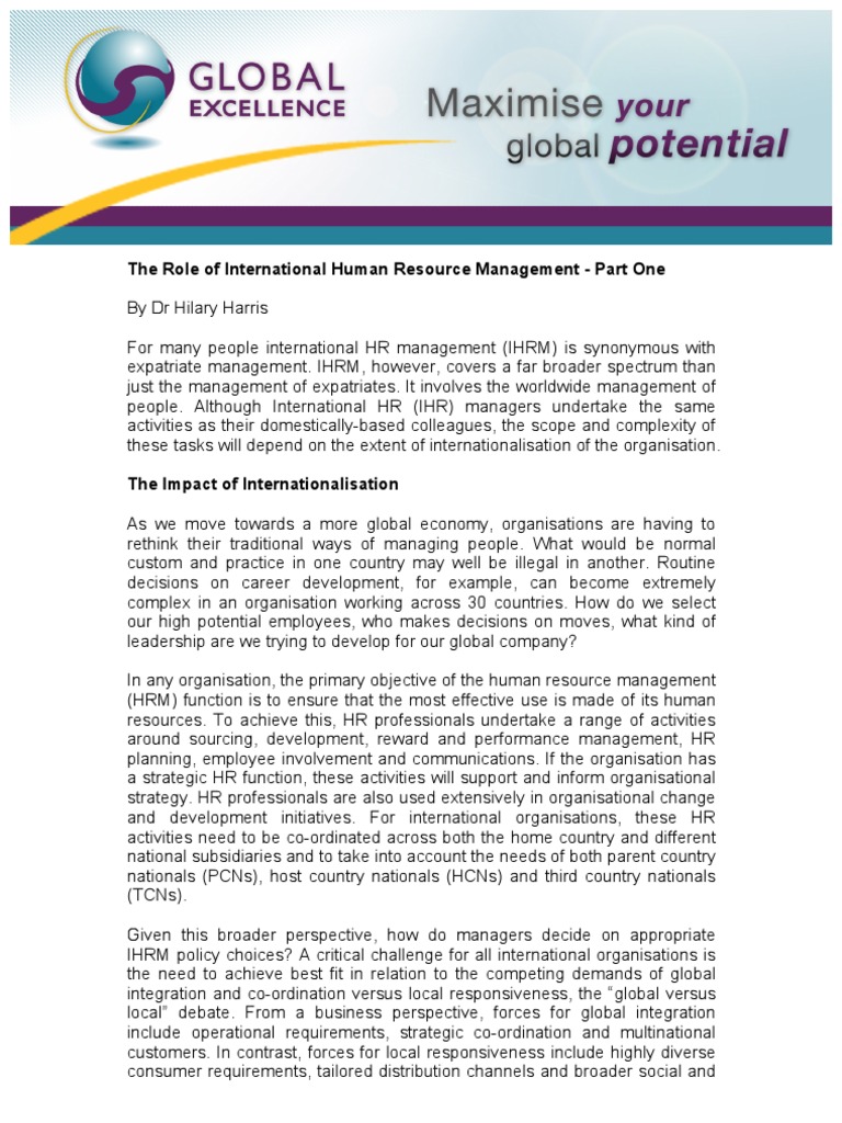 The Role of International Human Resource Management | PDF | Human ...