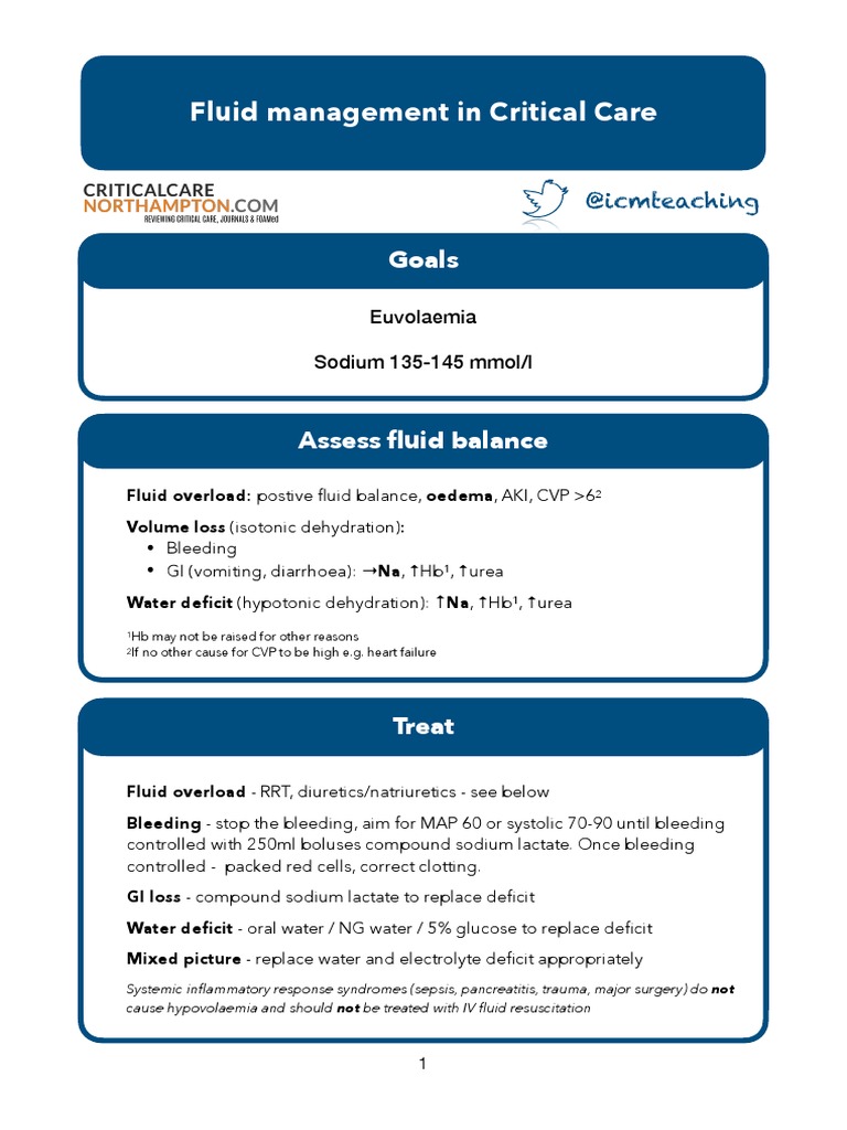 Fluid Guideline ICU CCN 1 2 | PDF | Dehydration | Edema