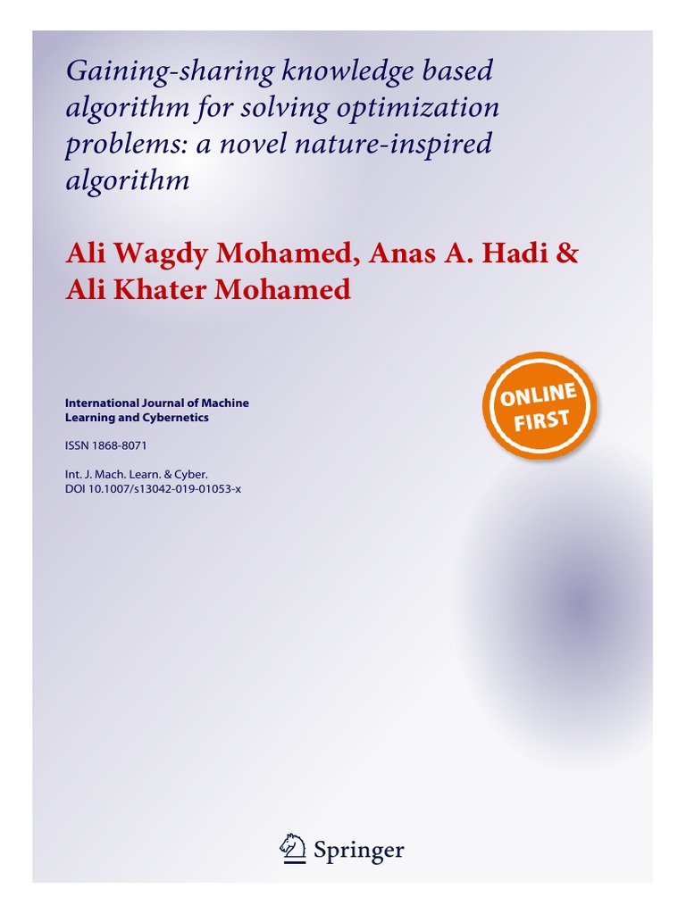 Gaining-Sharing Knowledge Based Algorithm For Solving Optimization Problems: A Novel Nature ...