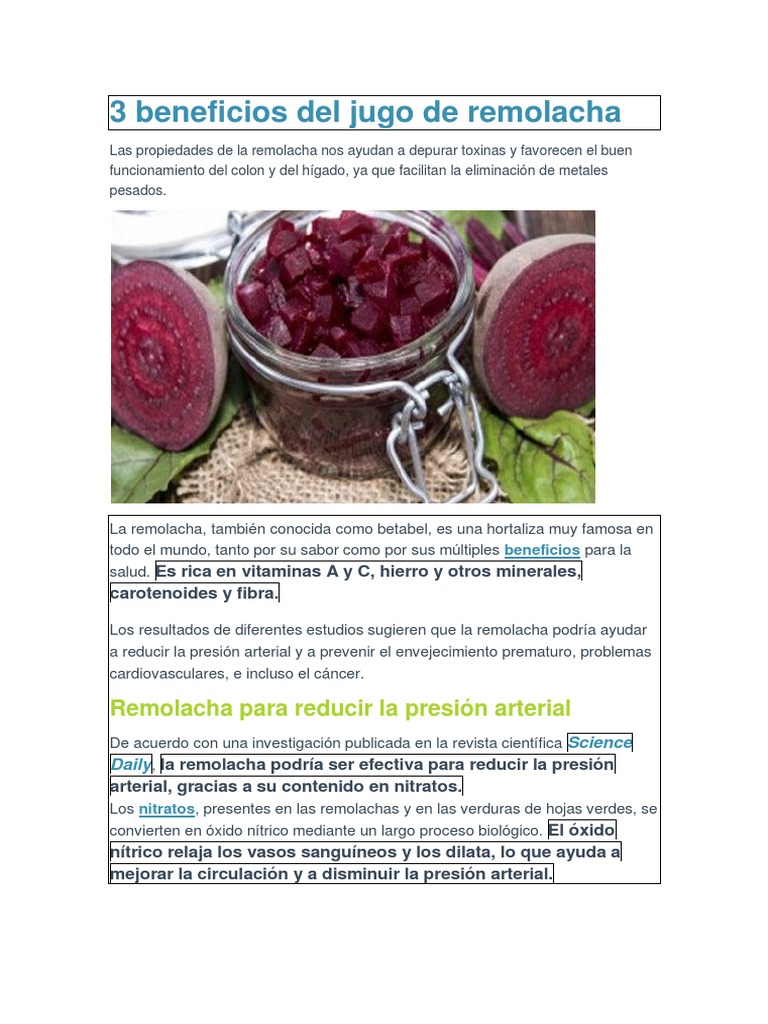 3 Beneficios Del Jugo De Remolacha Pdf Alimentos Limonada