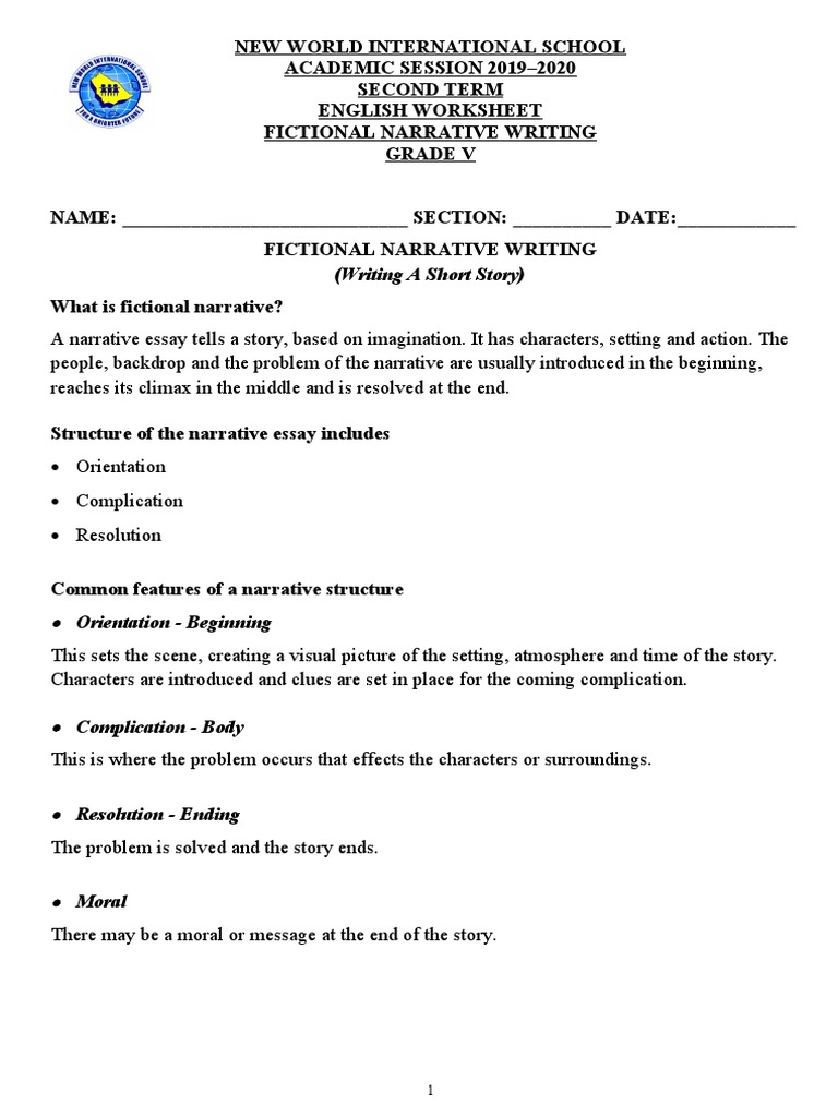 Gr.5 English Worksheet-Fictional Narrative Writing | PDF | Narration ...