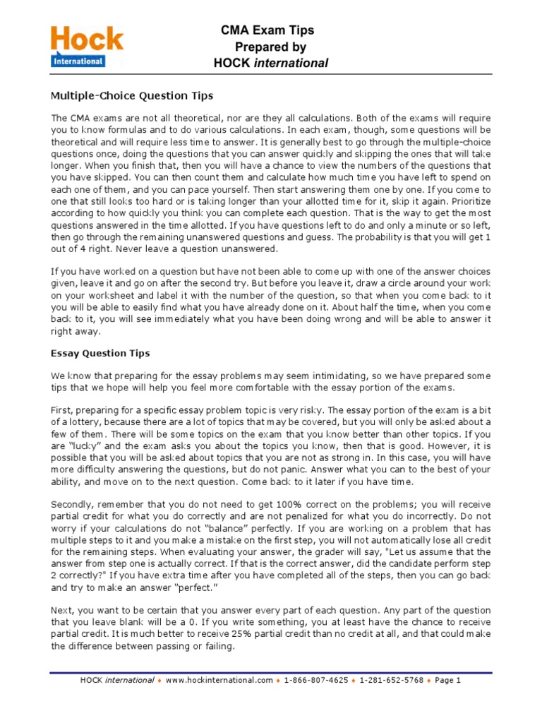 CMA Exam Tips Prepared by HOCK International: Multiple-Choice Question ...