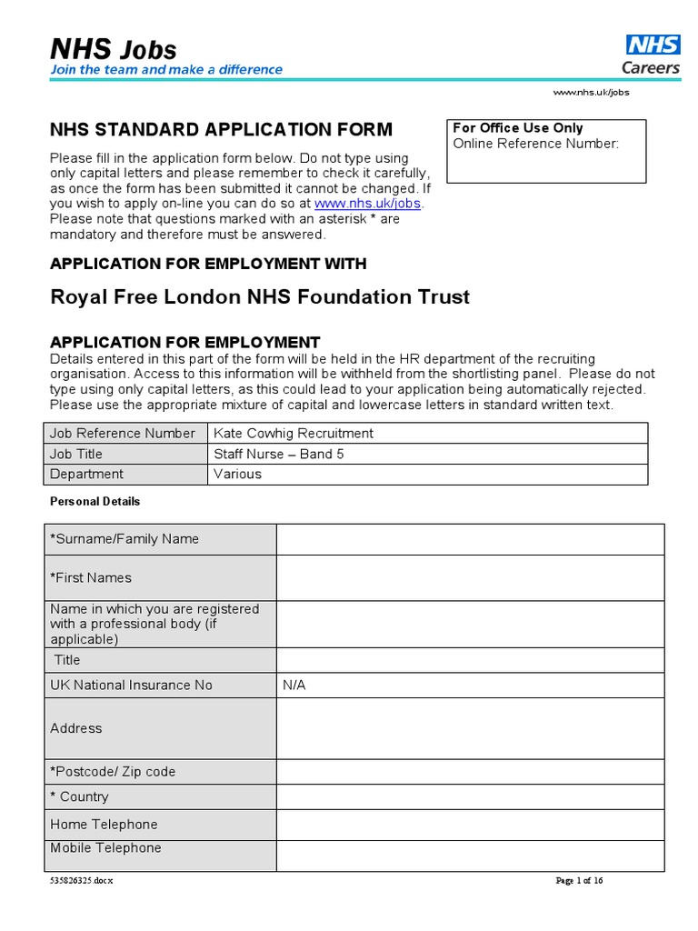 Royal Free NHS Job Application Guide | PDF | Social Science
