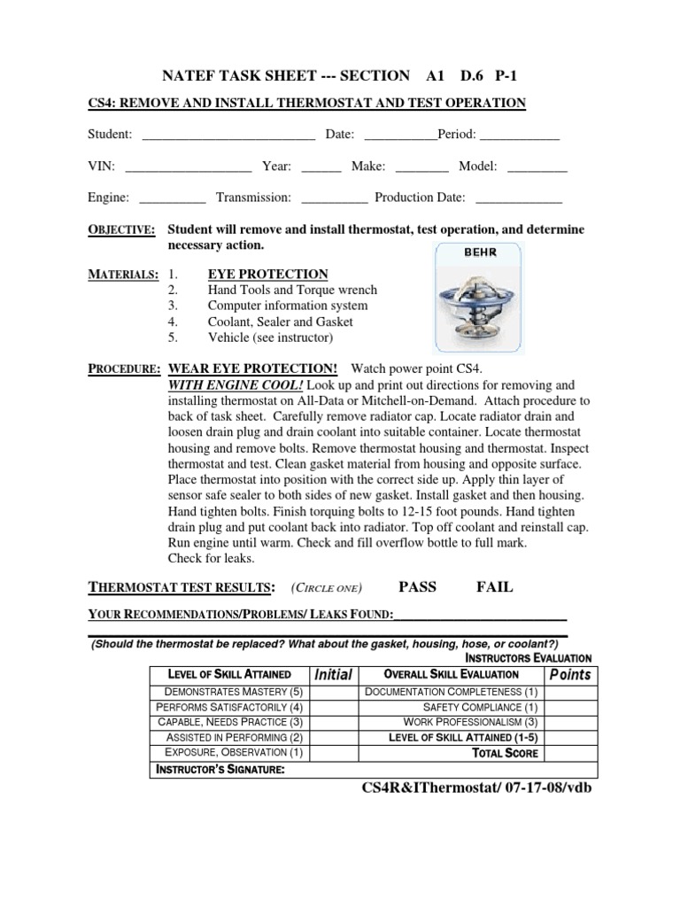 Natef Task Sheet - Section A1 D.6 P-1: WITH ENGINE COOL! Look Up and ...