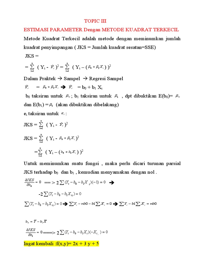 Metode Kuadrat Terkecil untuk Estimasi Parameter Regresi Sederhana | PDF