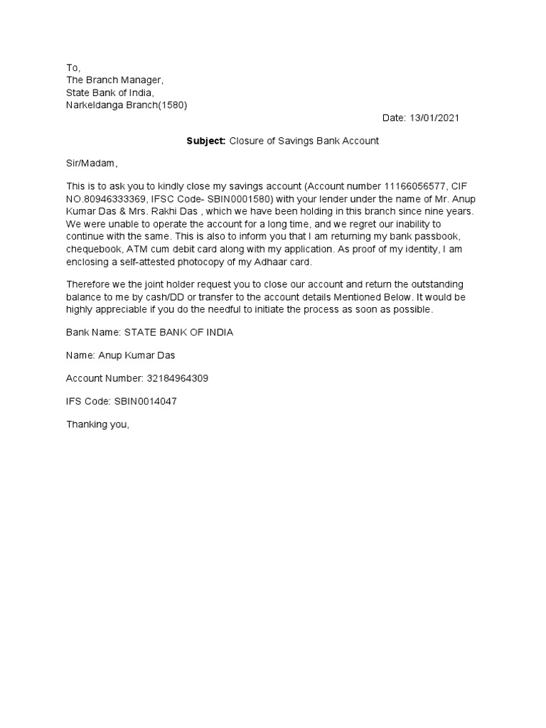 Savings Account Closure Application | PDF | Career & Growth | Business