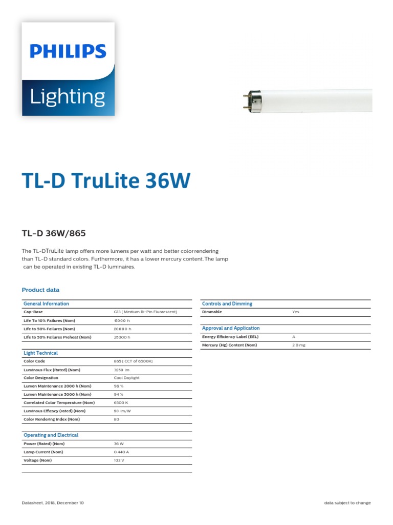 Philips TruLite 36W 865 | PDF | Electrodynamics | Electrical Components