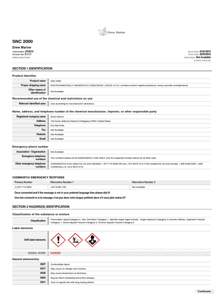 MSDS - SNC2000 - 20588 | PDF | Fires | Firefighting
