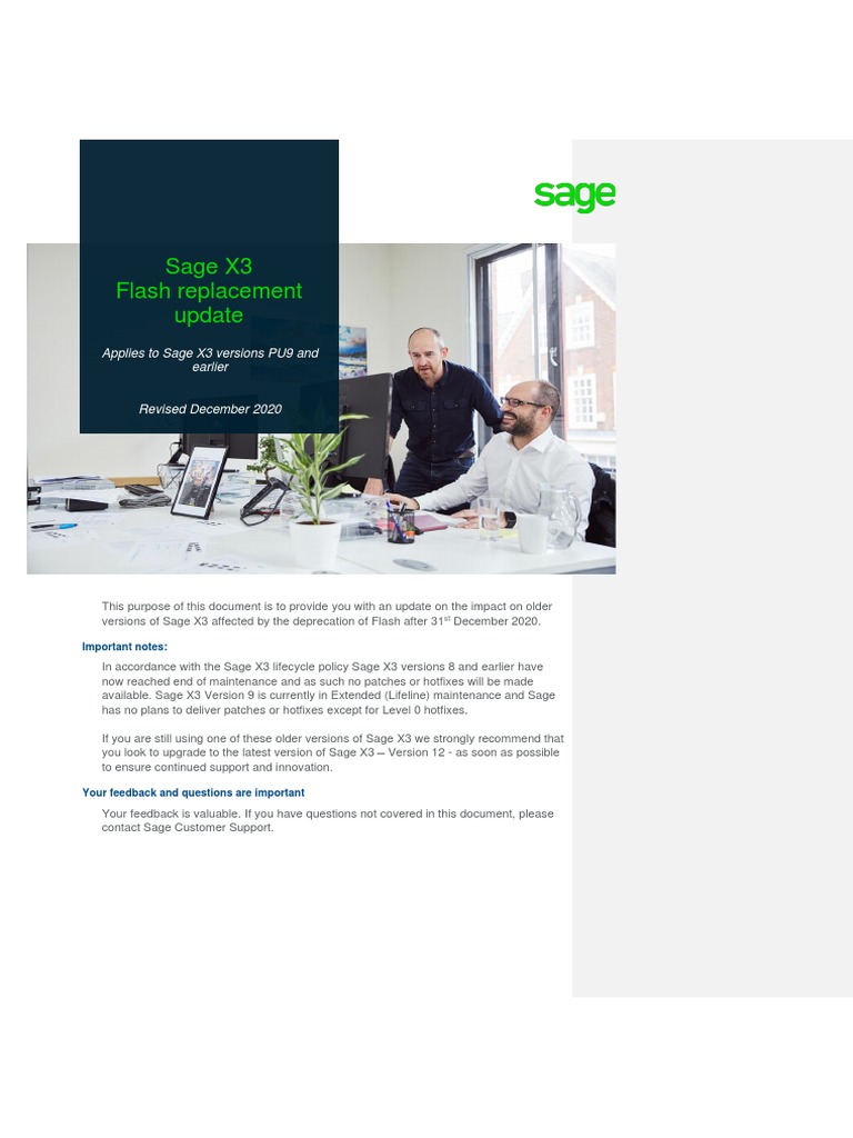 Sage X3 Flash Replacement Update For Sage X3 Versions PU9 and Earlier ...