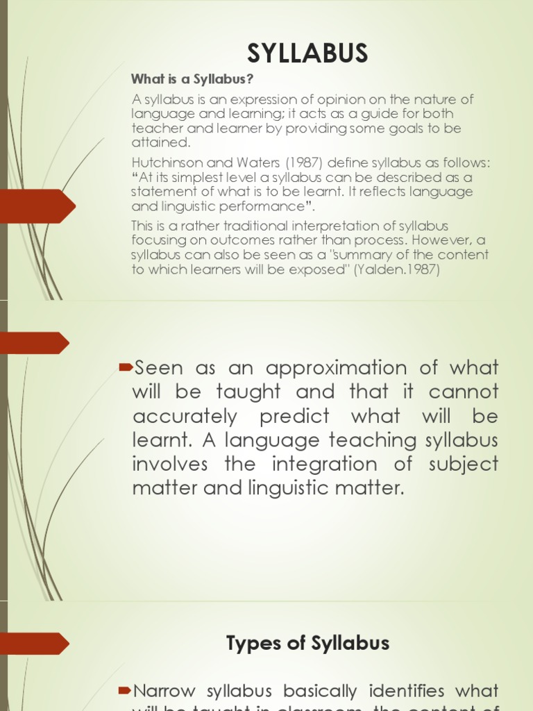 An In-Depth Exploration of Syllabus Design, Types, and Evaluation | PDF | Curriculum | Learning