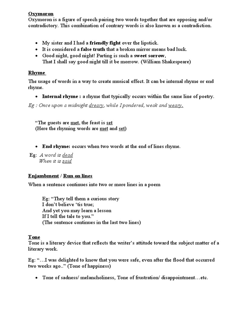 Oxymoron: Eg: Once Upon A Midnight Dreary, While I Pondered, Weak and ...