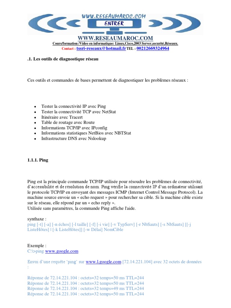 Les Outils de Diagnostique Reseau | PDF | Adresse IP | Système de noms de domaines