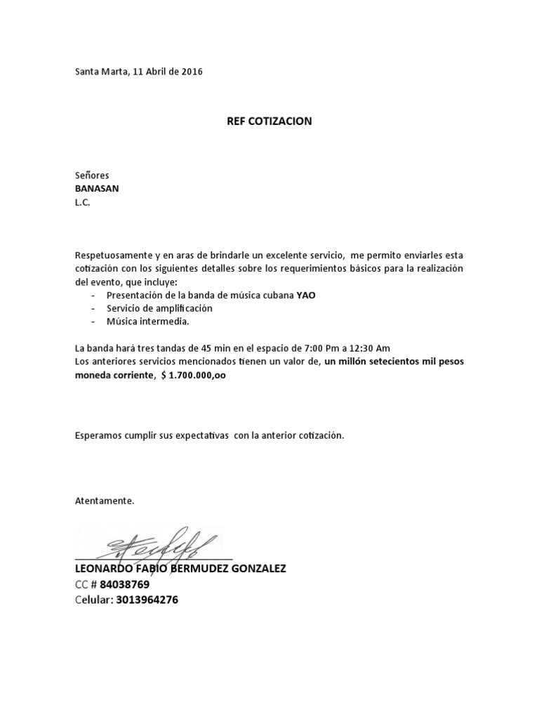 Cotizacion Banda Yao | PDF