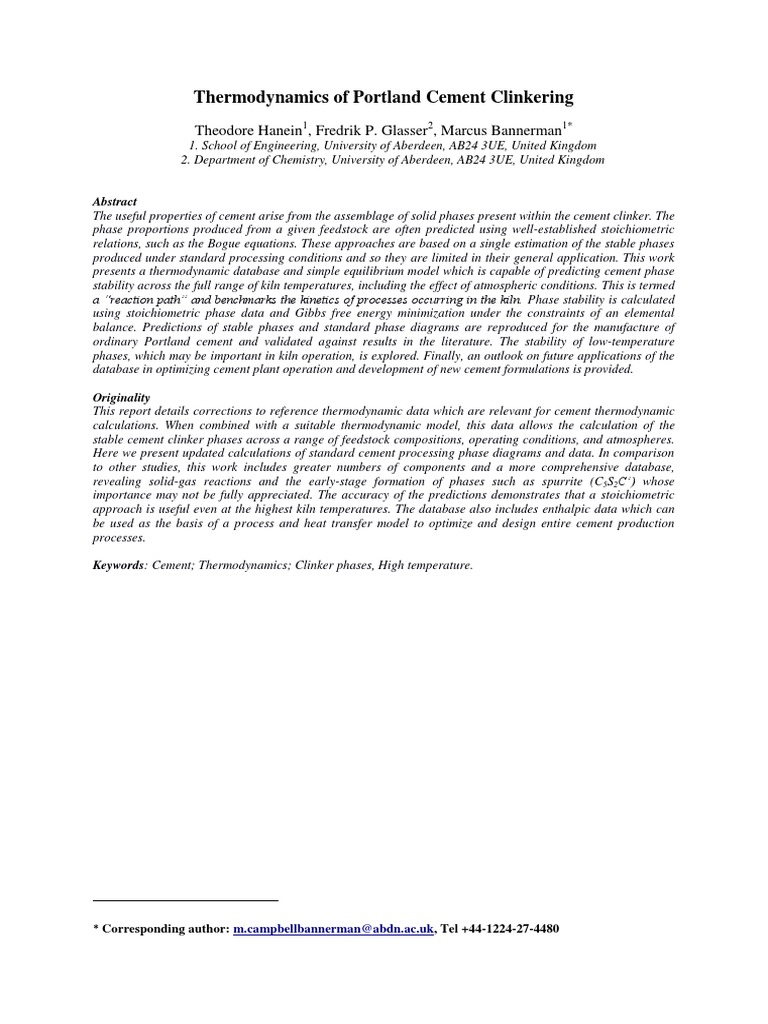 Thermodynamics of Portland Cement Clinkering: Theodore Hanein, Fredrik ...