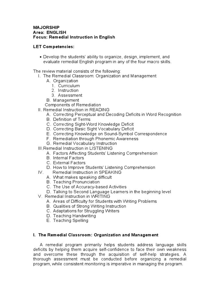 Remedial Instruction in English | PDF | Phonics | Reading Comprehension