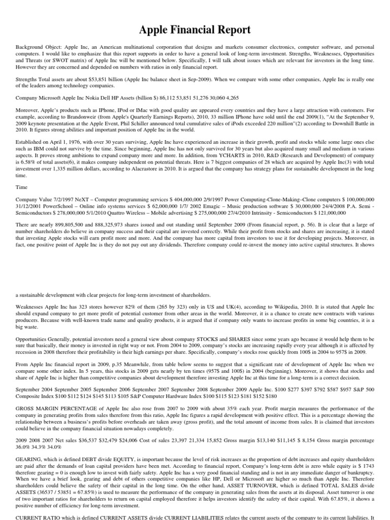 Apple Financial Report | PDF | Investing | Leverage (Finance)