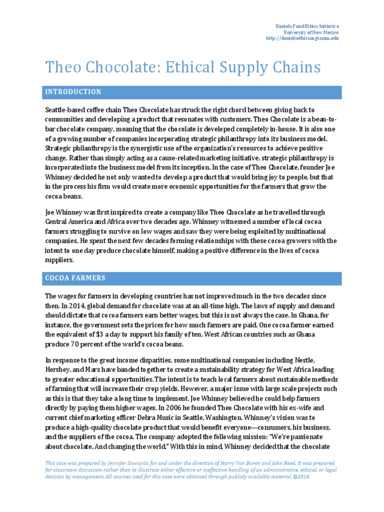 Theo Chocolate: Ethical Supply Chains: Daniels Fund Ethics Initiative ...