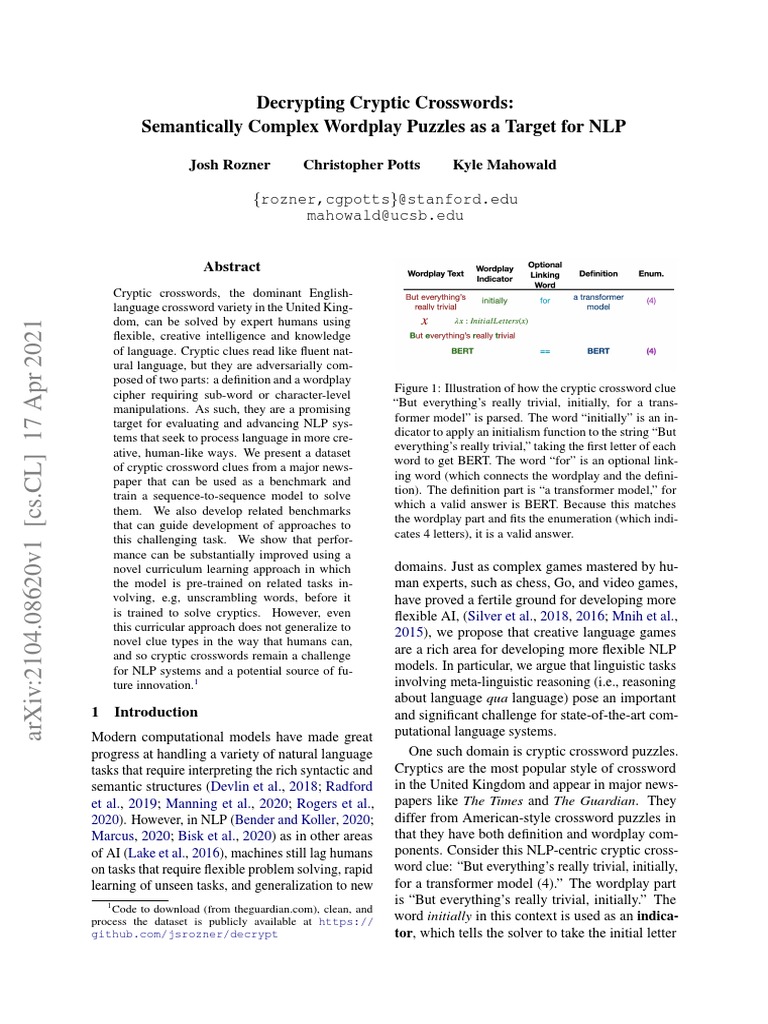 Decrypting Cryptic Crosswords Semantically Complex | PDF | Crossword | Cognitive Science