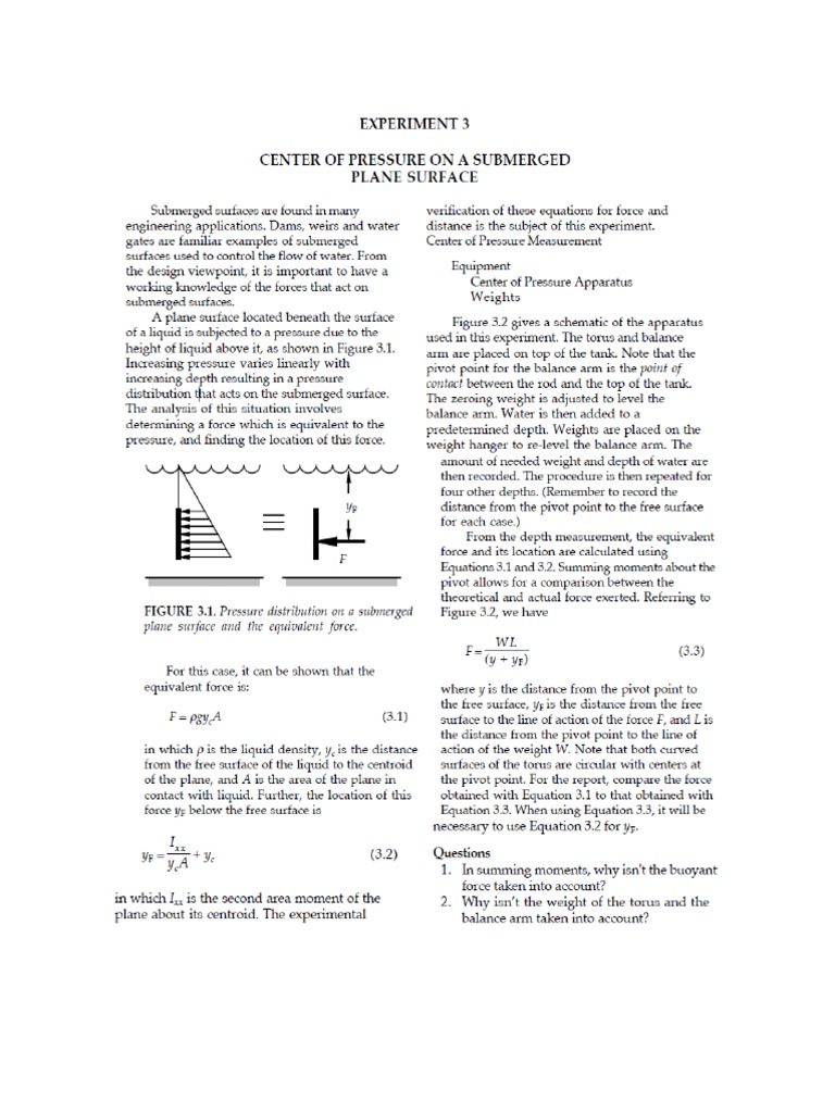 Experiment 3 Center of Pressure | PDF