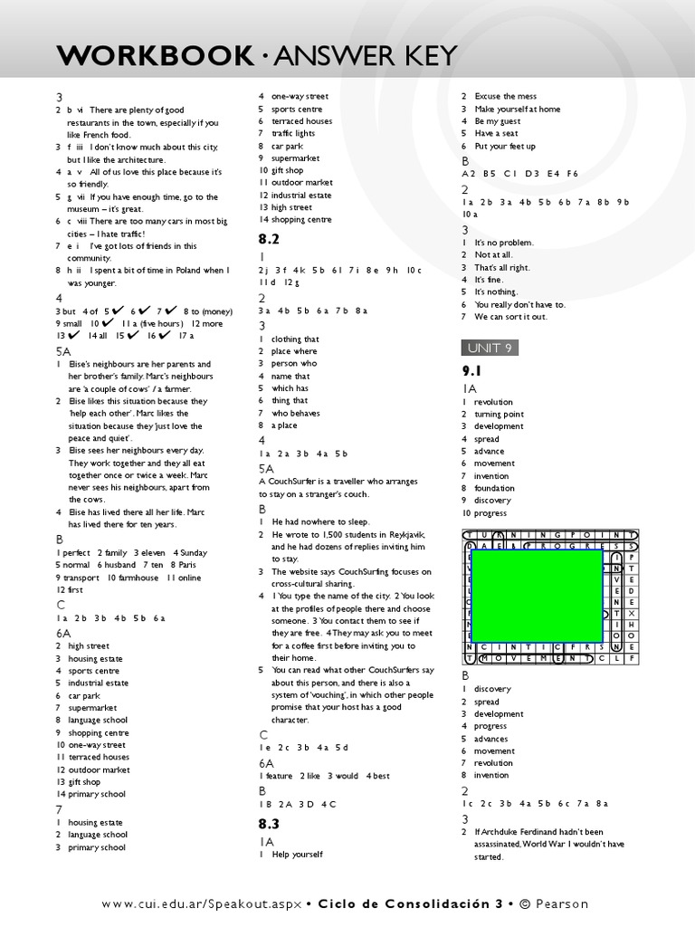 Workbook Answer Key: Unit 9 | PDF