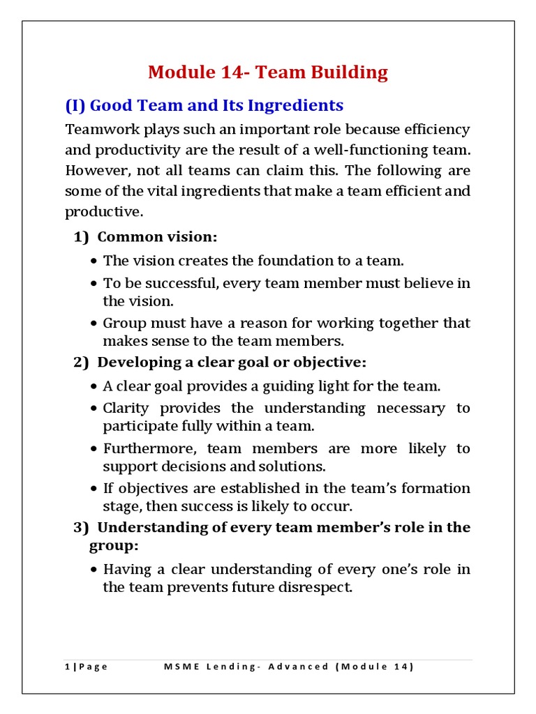 Module 14-Team Building: (I) Good Team and Its Ingredients | PDF ...