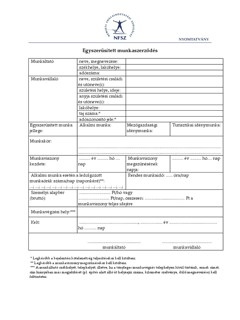 NFSZ Nyomtatvanyok Egyszeru Munkaszerz | PDF