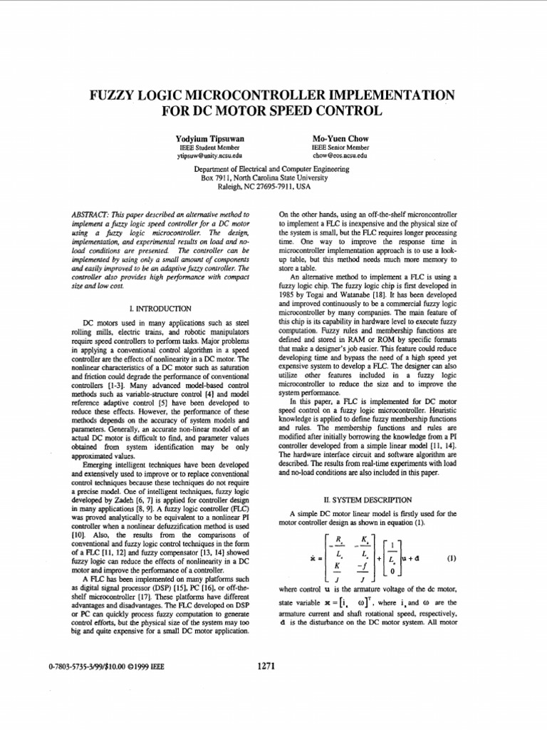 Fuzzy Logic Microcontroller Implementation FOR Motor Speed Control | PDF | Electric Motor ...