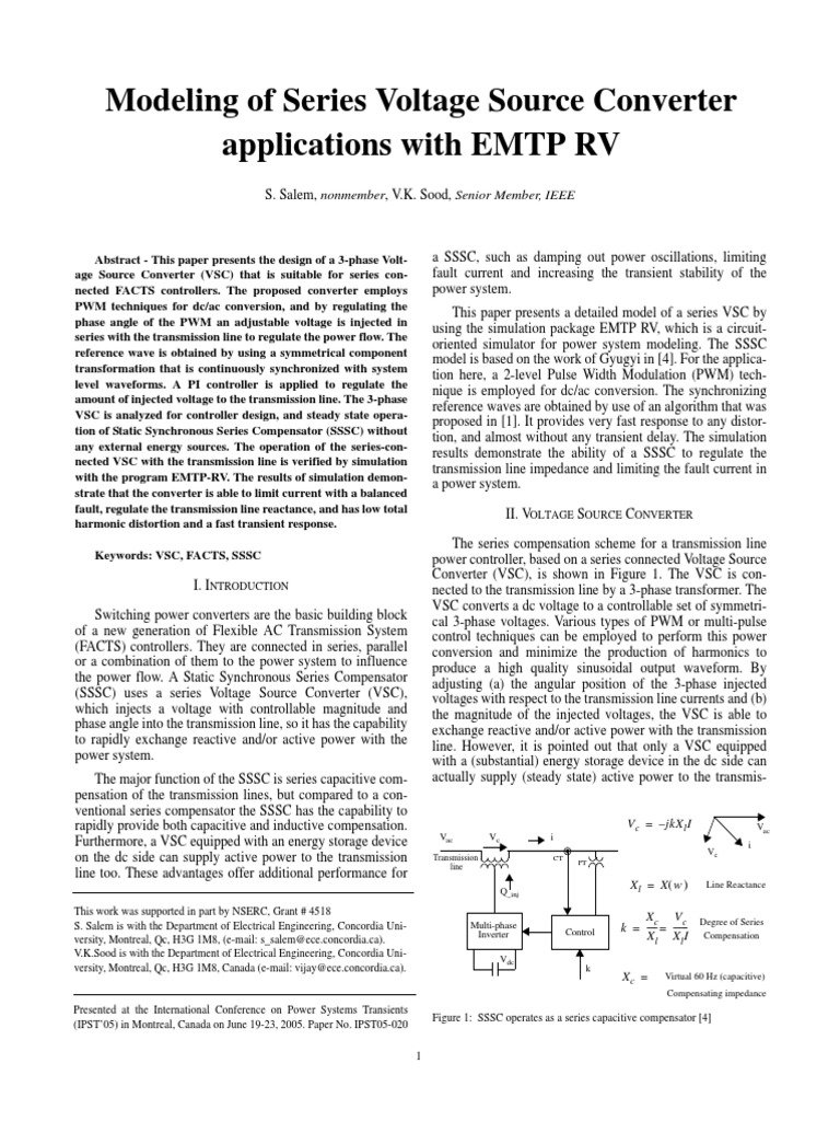 Modeling a Static Synchronous Series Compensator (SSSC) Using EMTP RV for Transmission Line ...