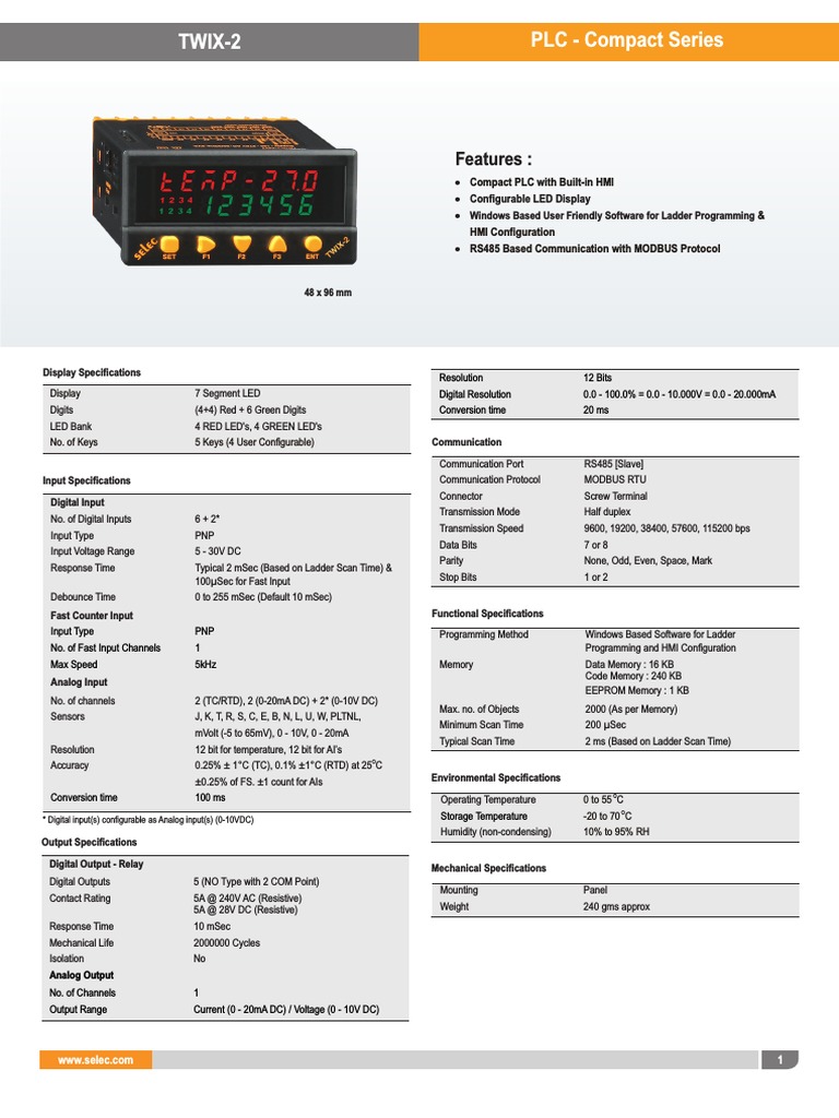 TWIX-2 PLC - Compact Series: Features | PDF | Programmable Logic Controller | Timer