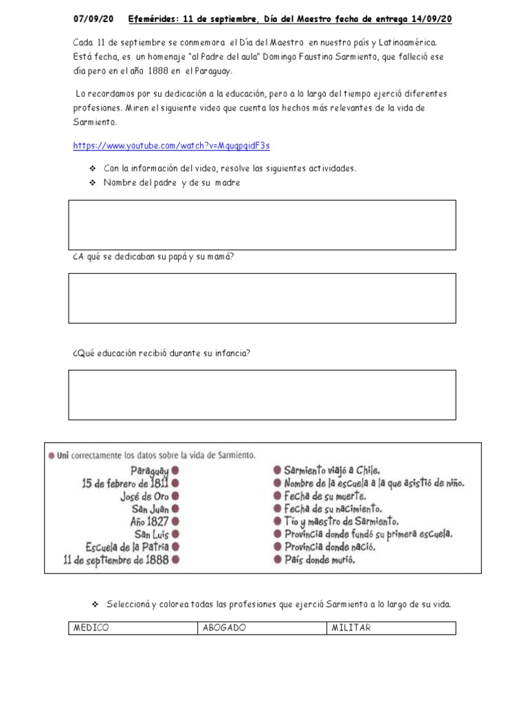 Actividades para el Día del Maestro Sarmiento | PDF | Educación primaria