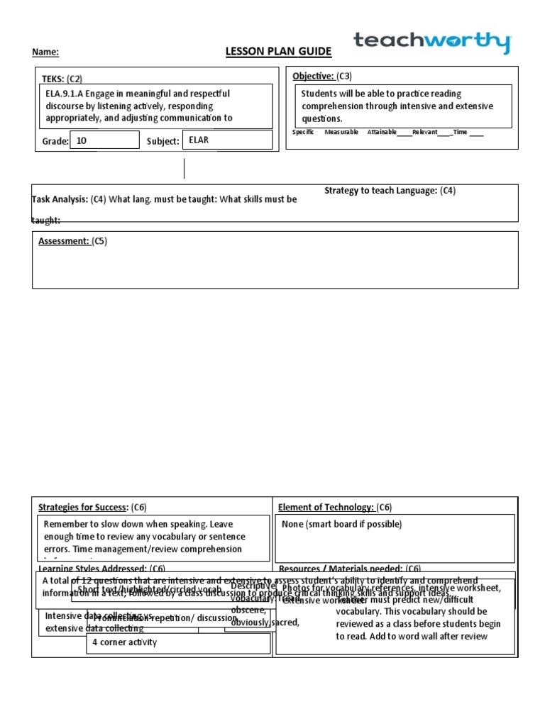 Lesson Plan Guide LPG Word-Post | PDF | Reading Comprehension | Applied ...
